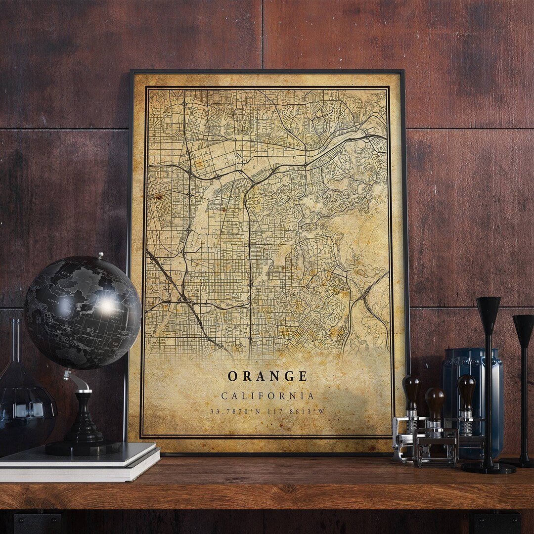Orange Vintage Map Poster Wall Art | City Artwork Print | Antique ...