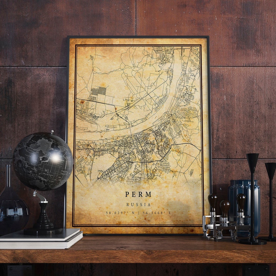 Vintage Perm Map Print – Rustic City Art, Home Decor | M543 - Etsy