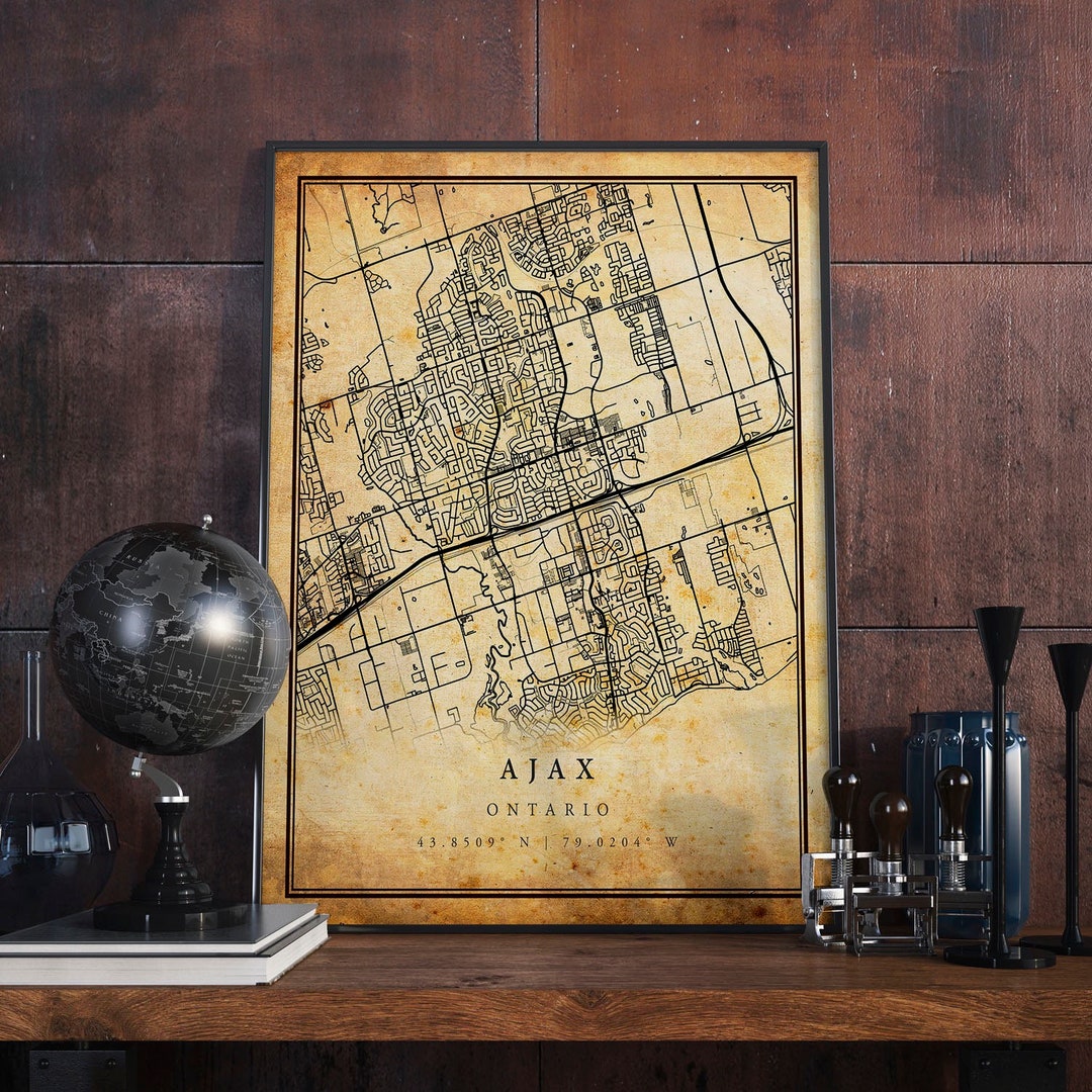 Ajax Vintage Map Poster Wall Art | City Artwork Print | Antique, Rustic ...