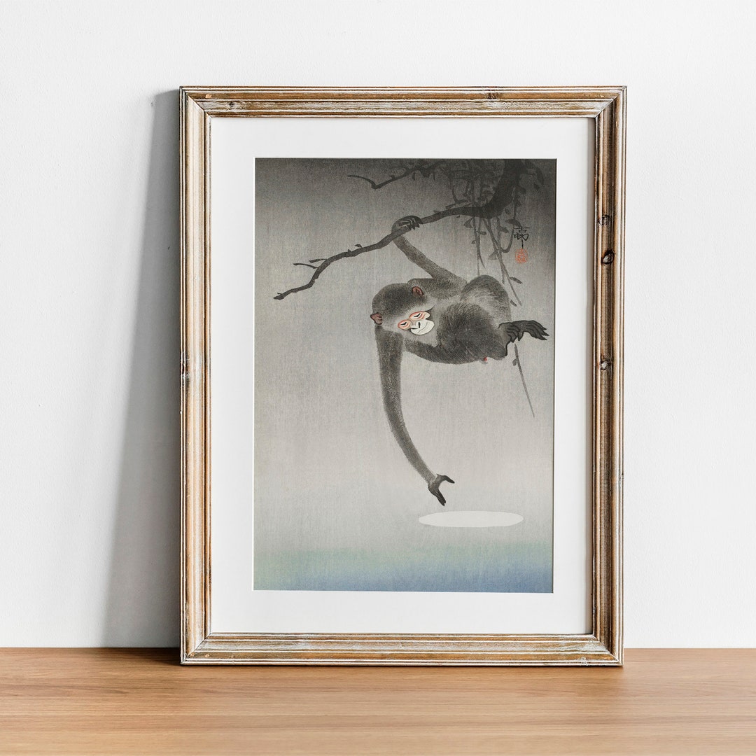 Antique Monkey Moon Reflection Print: Vintage Animal Art - Etsy