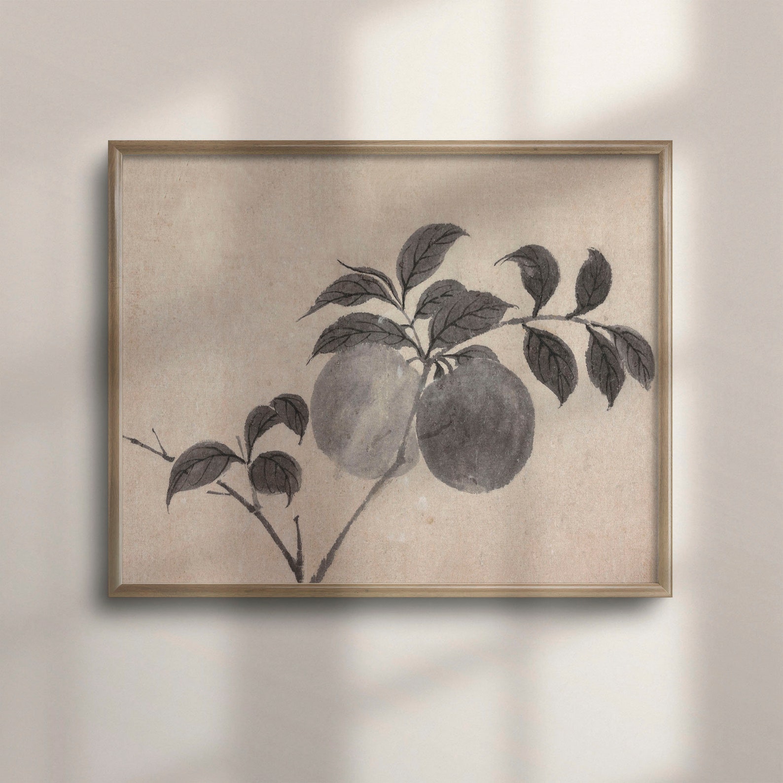 Vintage Botanical Print: Antique Inked Branches, Minimalist Beige Wall ...