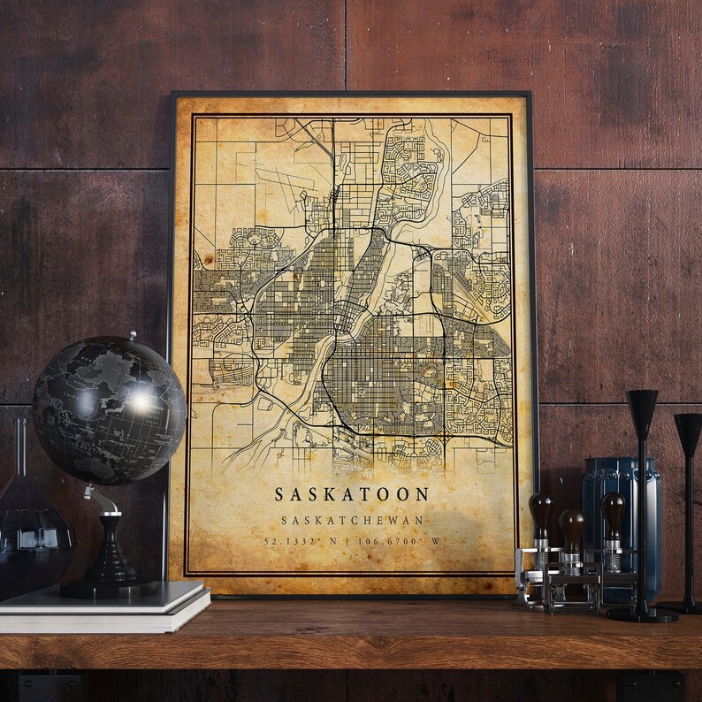 Saskatoon Vintage Map Poster Wall Art City Artwork Print - Etsy
