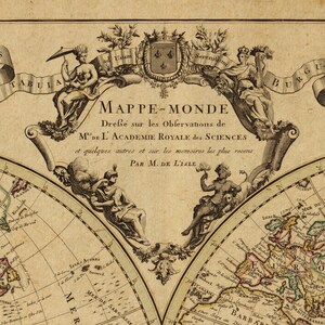 1720 World Map Print, Antique Style Mappe Monde, Guillaume De L'isle ...
