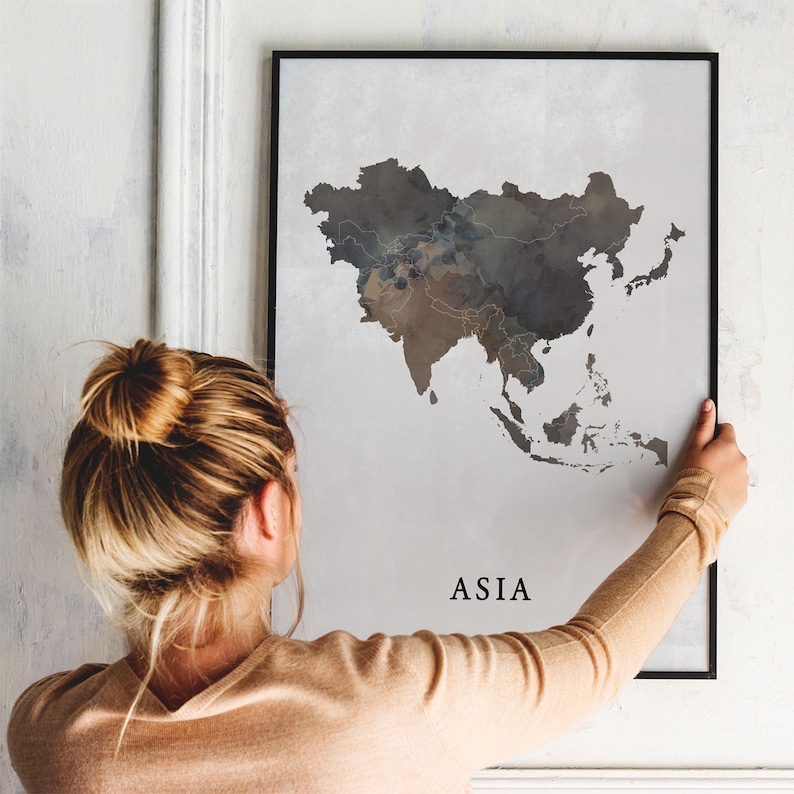 Asia Vintage Style Map Print Asia Map Poster Gift Asia Wall | Etsy