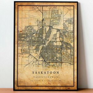Saskatoon Vintage Map Poster Wall Art | City Artwork Print | Antique ...