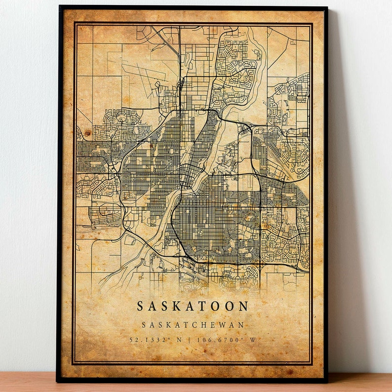 Saskatoon Vintage Map Poster Wall Art City Artwork Print - Etsy