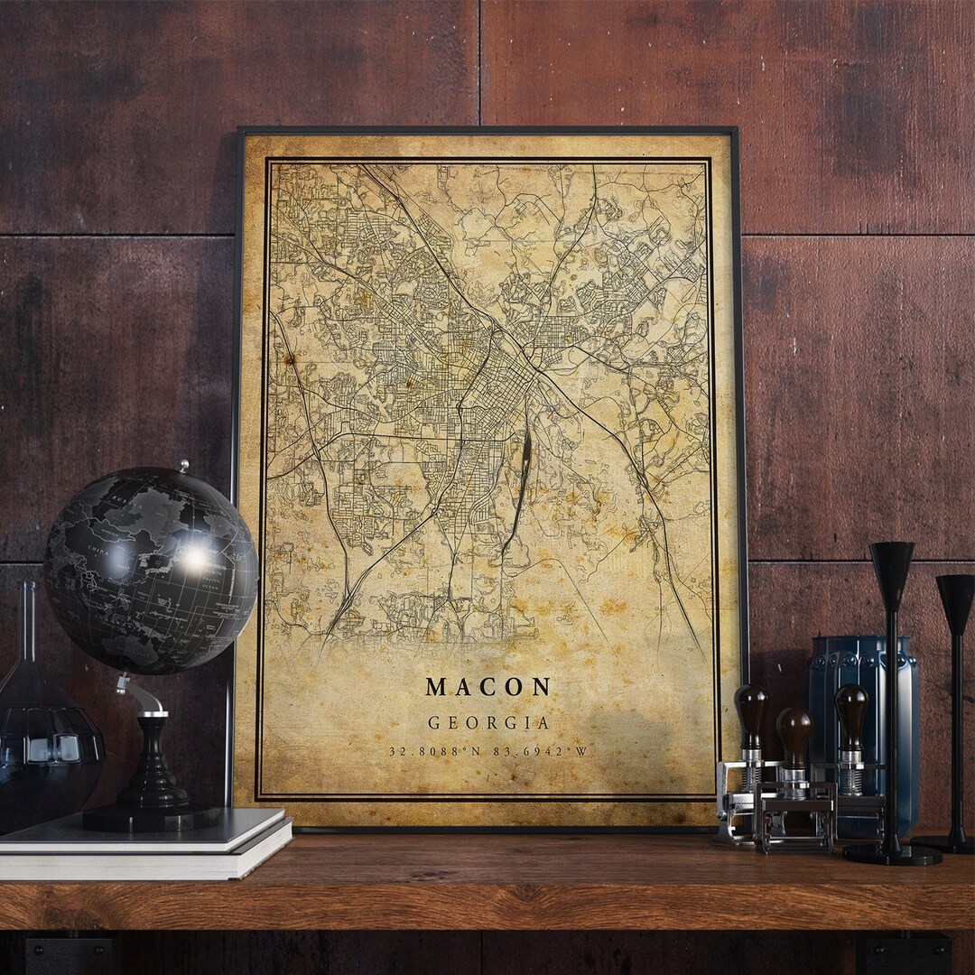 Macon Vintage Map Poster Wall Art | City Artwork Print | Antique ...