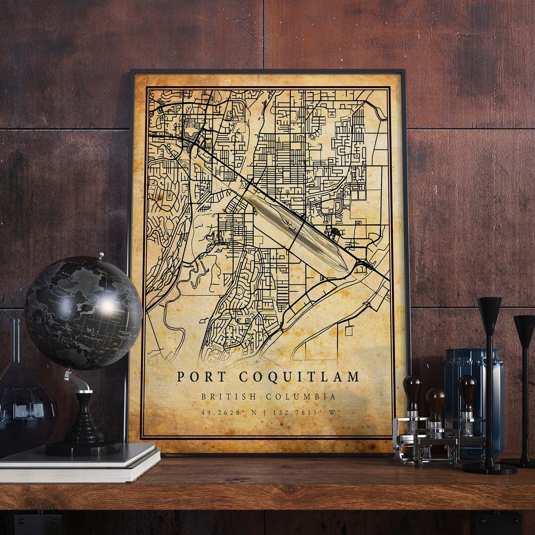 Arte da parede do poster do mapa vintage de Port Coquitlam | Arte ...
