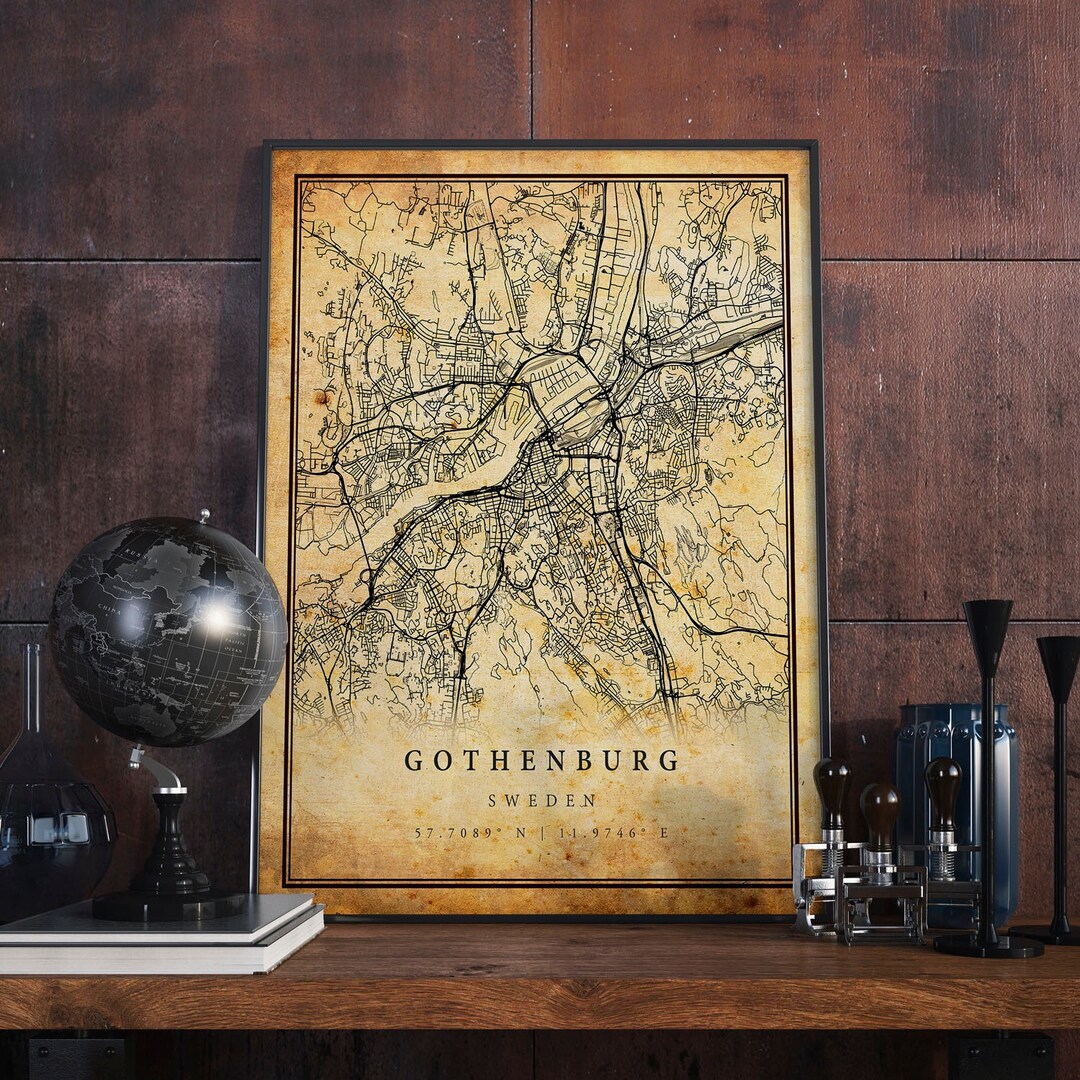 Gothenburg Vintage Map Poster Wall Art | City Artwork Print | Antique ...