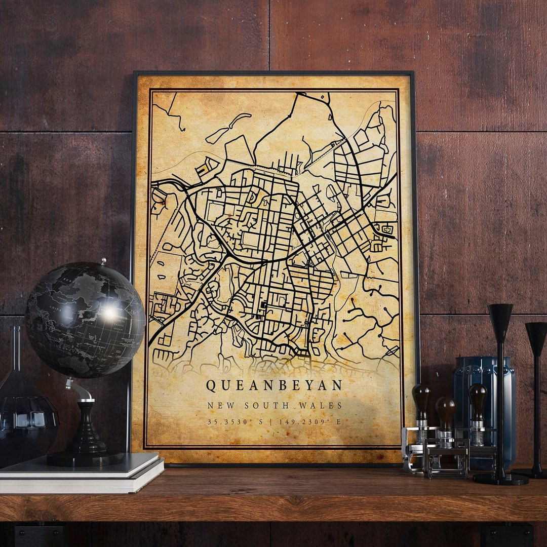 Queanbeyan Map Art Print: Vintage Style Home Decor - Etsy Australia