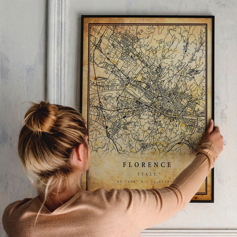 Florence Map Print: Vintage City Artwork, Rustic Home Decor - Etsy