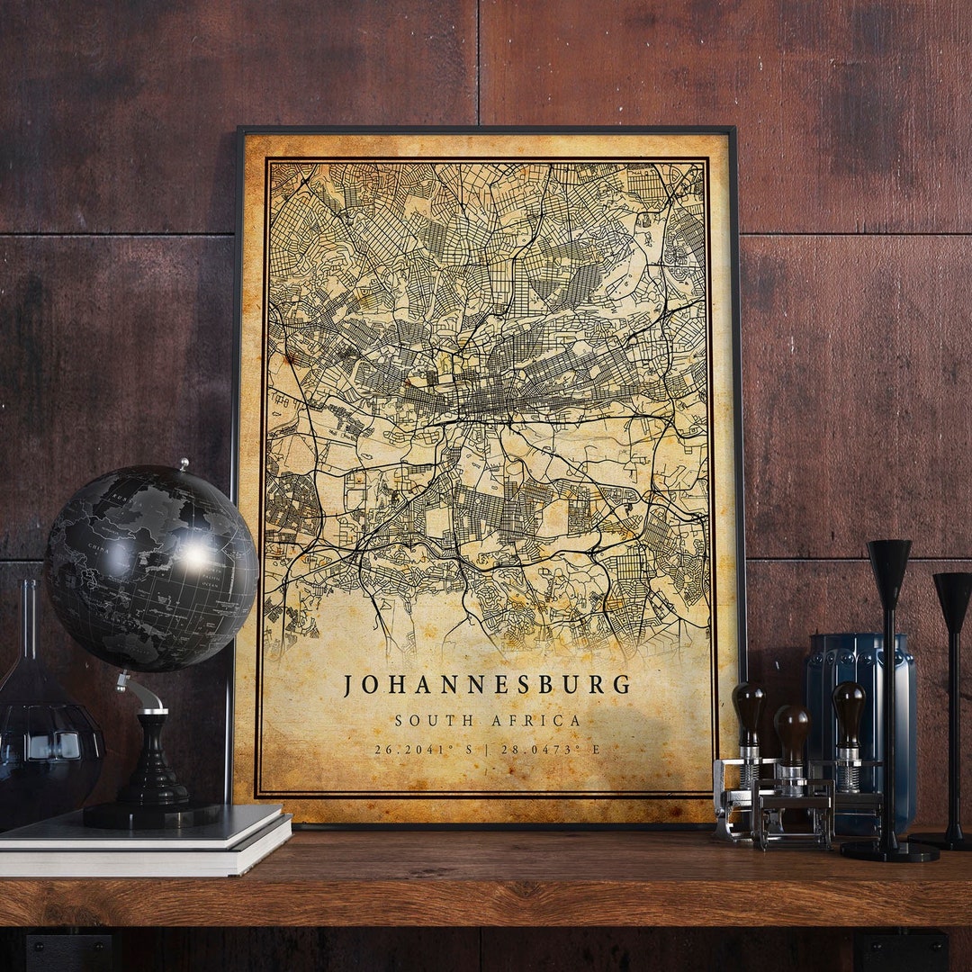 Johannesburg Vintage Map Poster Wall Art | City Artwork Print | Antique ...