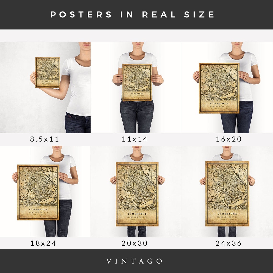 Cambridge Vintage Map Poster Wall Art City Artwork Print | Etsy