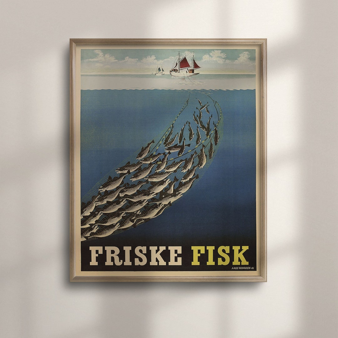Vintage Fishing Poster: Retro Kitchen Wall Art - Etsy