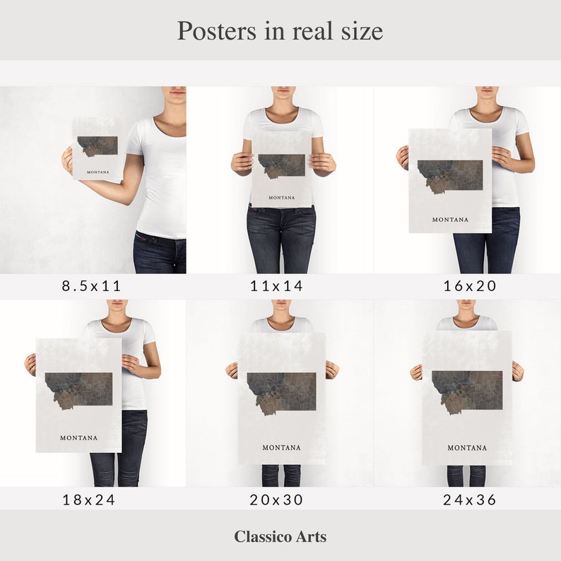 Montana Vintage Style Map Print Montana Map Poster Gift - Etsy