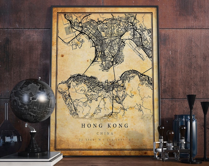 Hong Kong Map Print Full Color Map Poster - Etsy Hong Kong