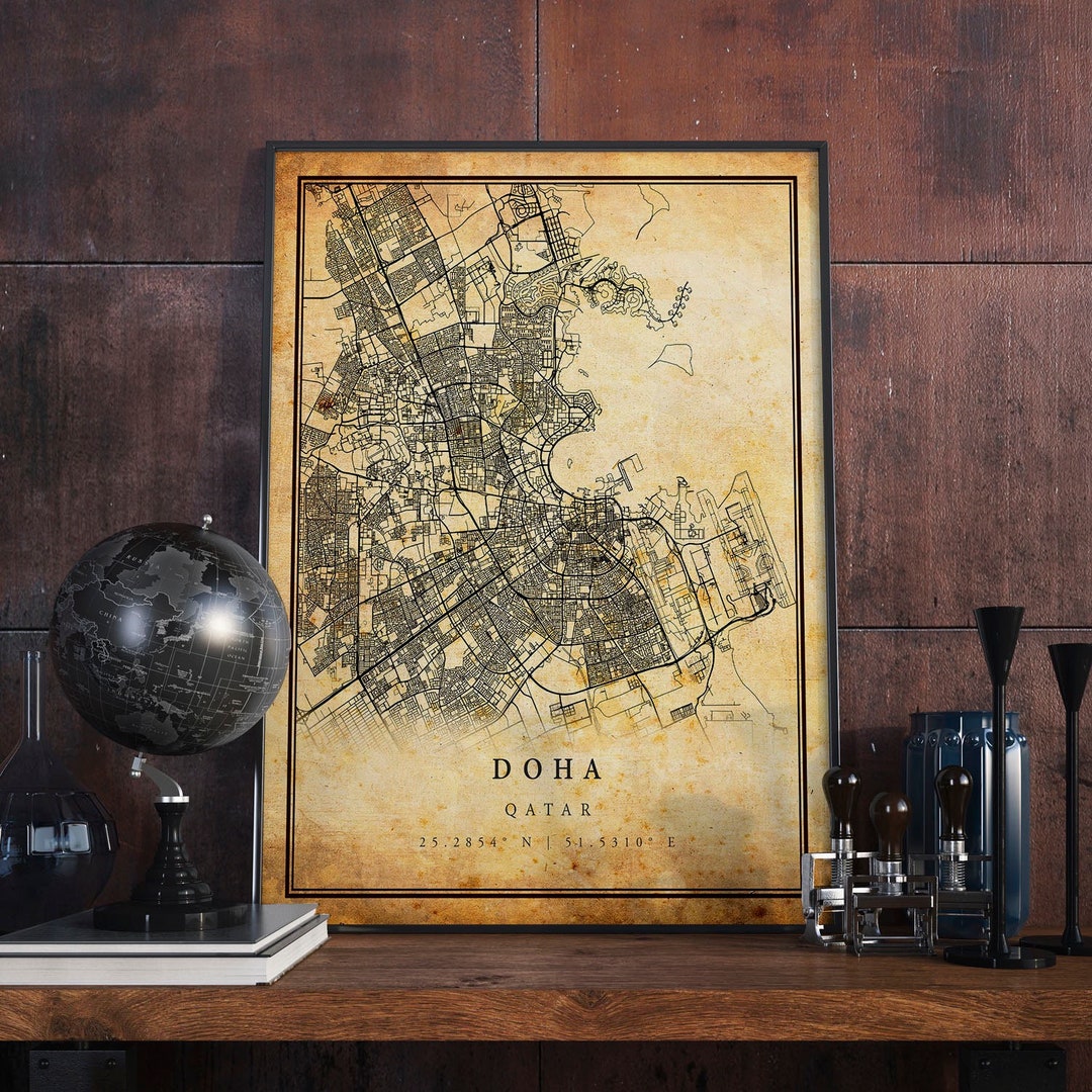 Doha Vintage Map Print: Rustic Qatar City Art - Etsy