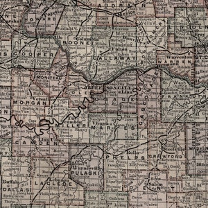 Giant Map of Missouri Rustic Style Travel Map Map Decor 1886 Missouri ...