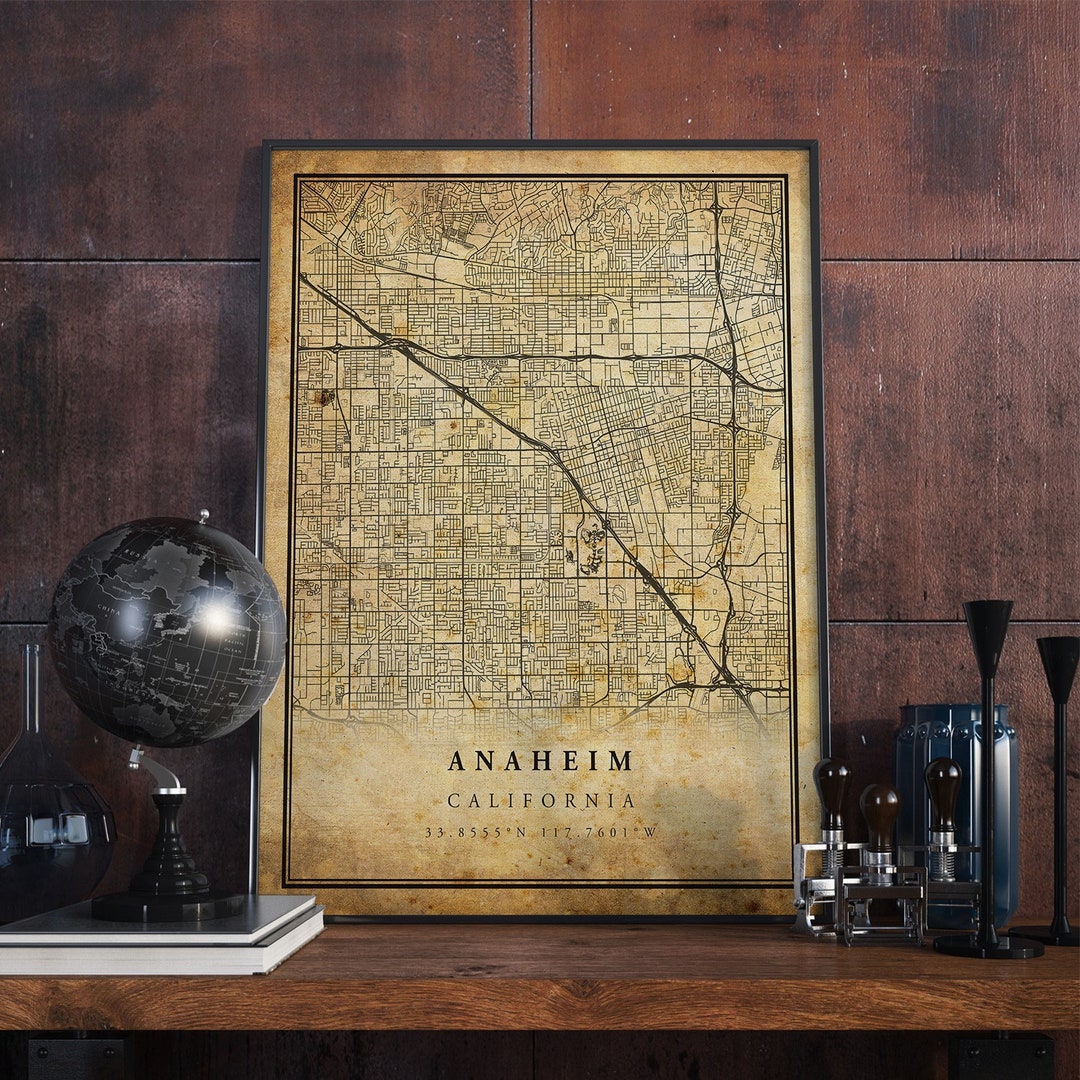 Anaheim Vintage Map Poster Wall Art | City Artwork Print | Antique ...