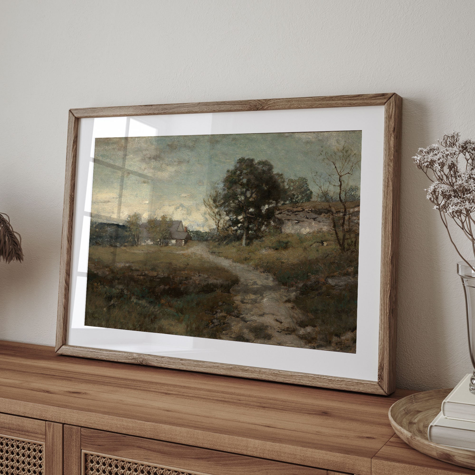 Vintage Farmhouse Landscape Art: Rustic Countryside Oil Painting Poster ...