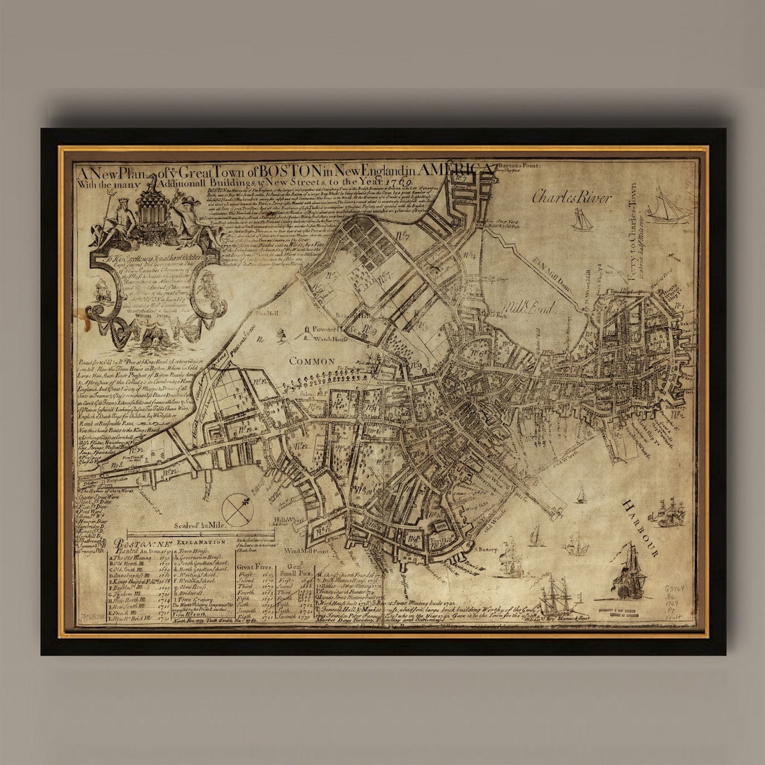 1769 Boston Map Print: Antique Historic Boston Wall Art - Etsy