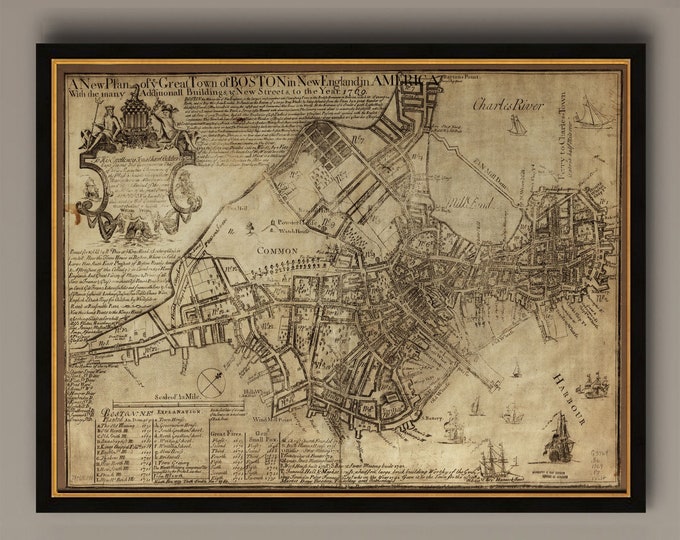 Old Boston Map, 1769 Historic Boston Map ,antique Boston Map, Bean Town ...
