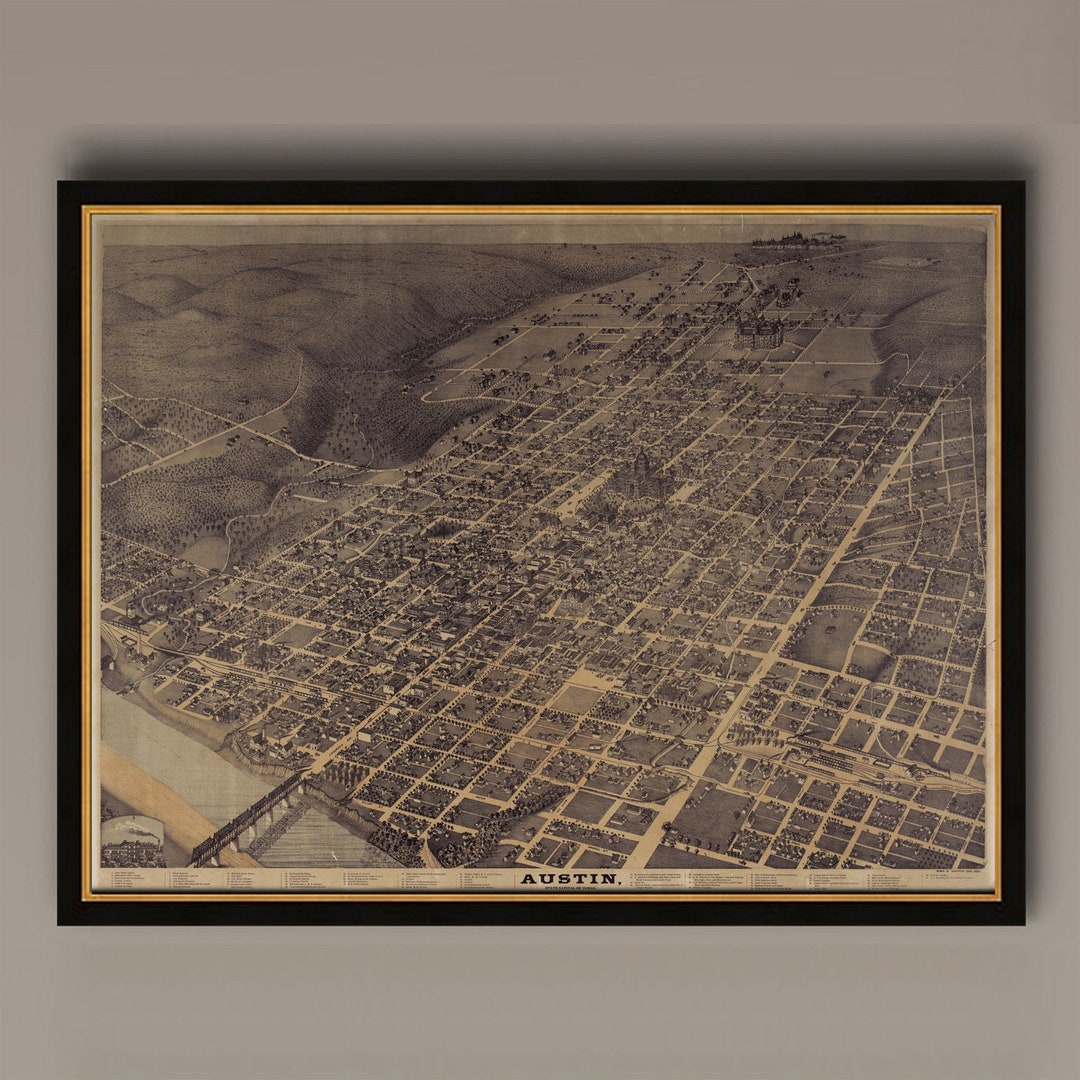 Map of Austin, Texas ... 1887. Vintage Restoration Hardware Home Deco ...