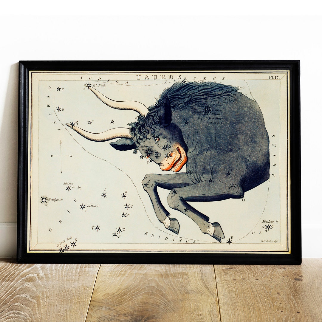 Taurus Print, Antique Space Painting, Vintage Drawing Poster Wall Art ...