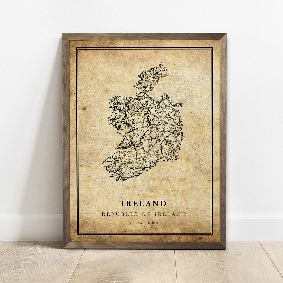 Ireland Vintage Map Poster Print, Country Street Road Map Wall Art ...