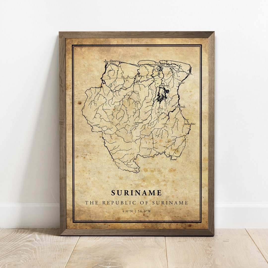 Suriname Map Print: Vintage Style Country Road Art - Etsy