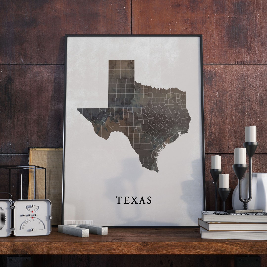 Texas Vintage Style Map Print, Texas Map Poster, Gift, Texas Wall Art ...