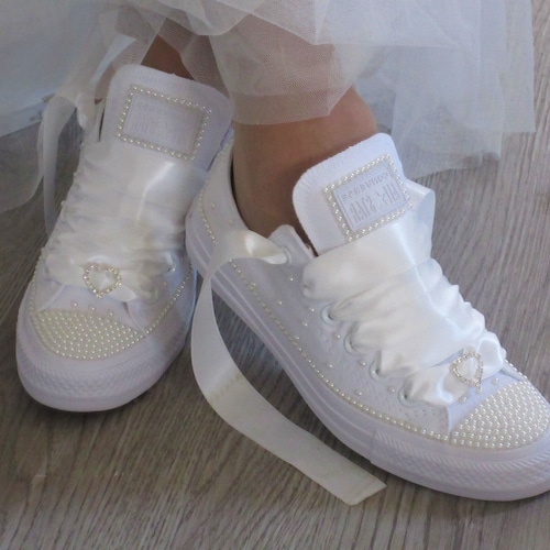 Bridal Wedding Custom White Pearl Converse Wedding Sneakers - Etsy