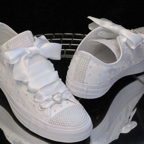 Bridal Wedding Custom White Pearl Converse Wedding Sneakers - Etsy UK