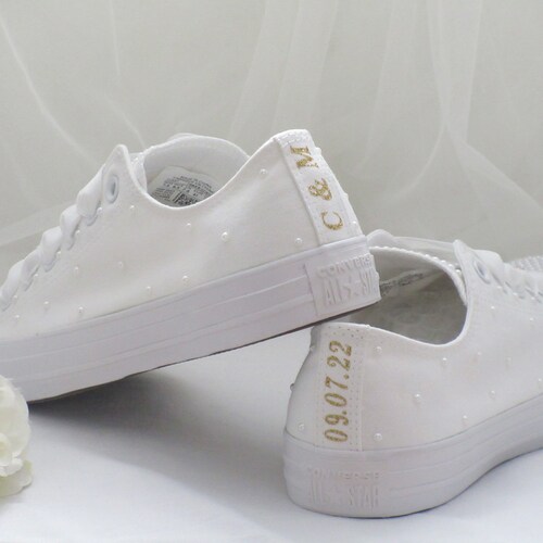 Bridal Wedding Custom White Pearl Converse Wedding Sneakers - Etsy UK