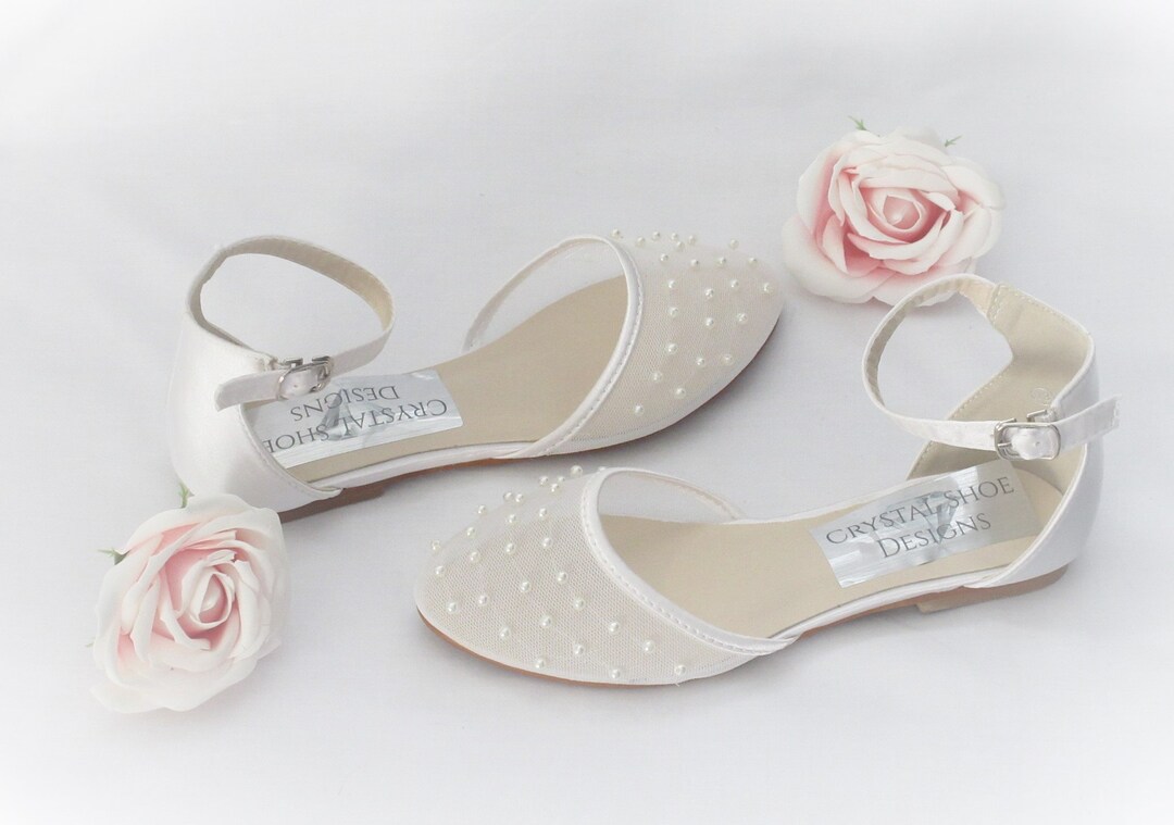 Bridesmaid, Flower Girl, Communion White Ivory Satin Shoes, Girls Party ...