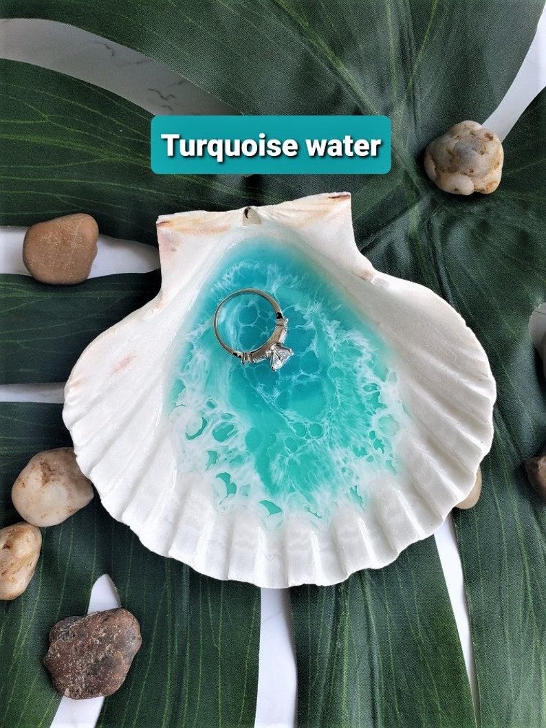 Large Ocean Resin Scallop Shell Ring Dish Trinket Dish - Etsy