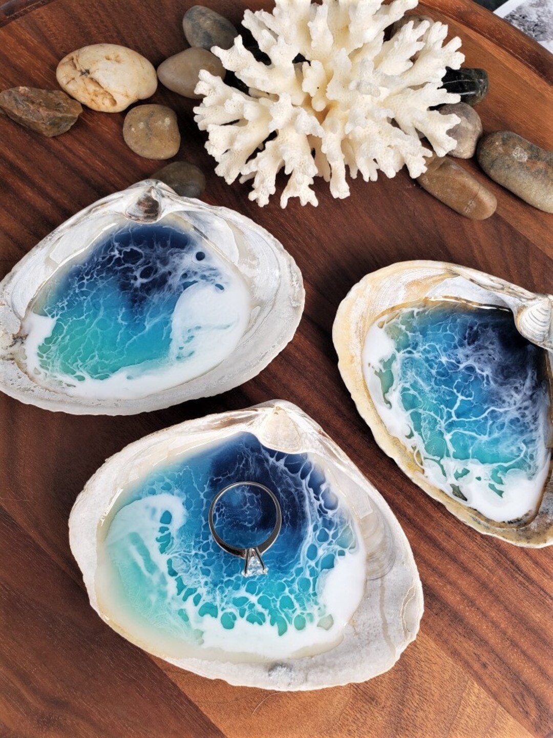 Ocean Resin Shell Ring Dish Trinket Dish Waves Beach Epoxy - Etsy