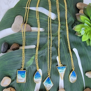 Ocean Resin Beach Waves Necklace Real Sand Tropical Jewelry Unique Gift ...