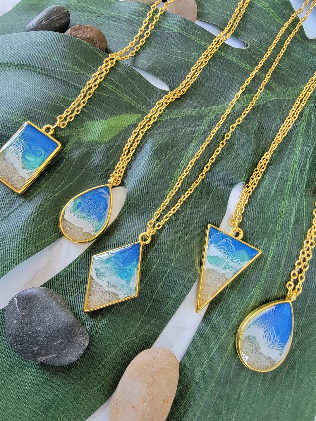 Ocean Resin Beach Waves Necklace Real Sand Tropical Jewelry Unique Gift ...