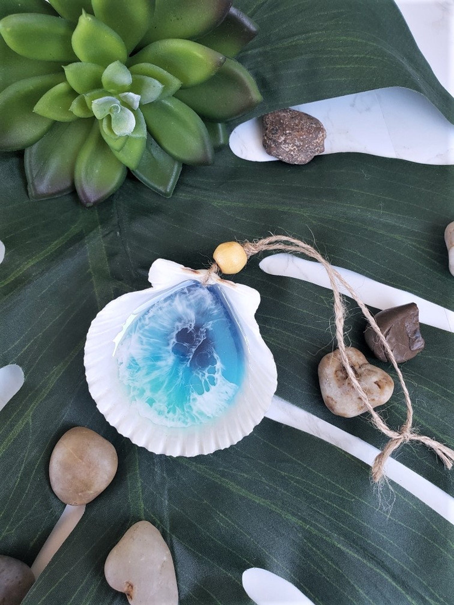 Ocean Resin Shell Ornament Waves Beach Epoxy Handmade Scallop - Etsy