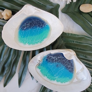 Ocean Resin Shell Ring Dish Trinket Dish Waves Beach Epoxy Handmade ...