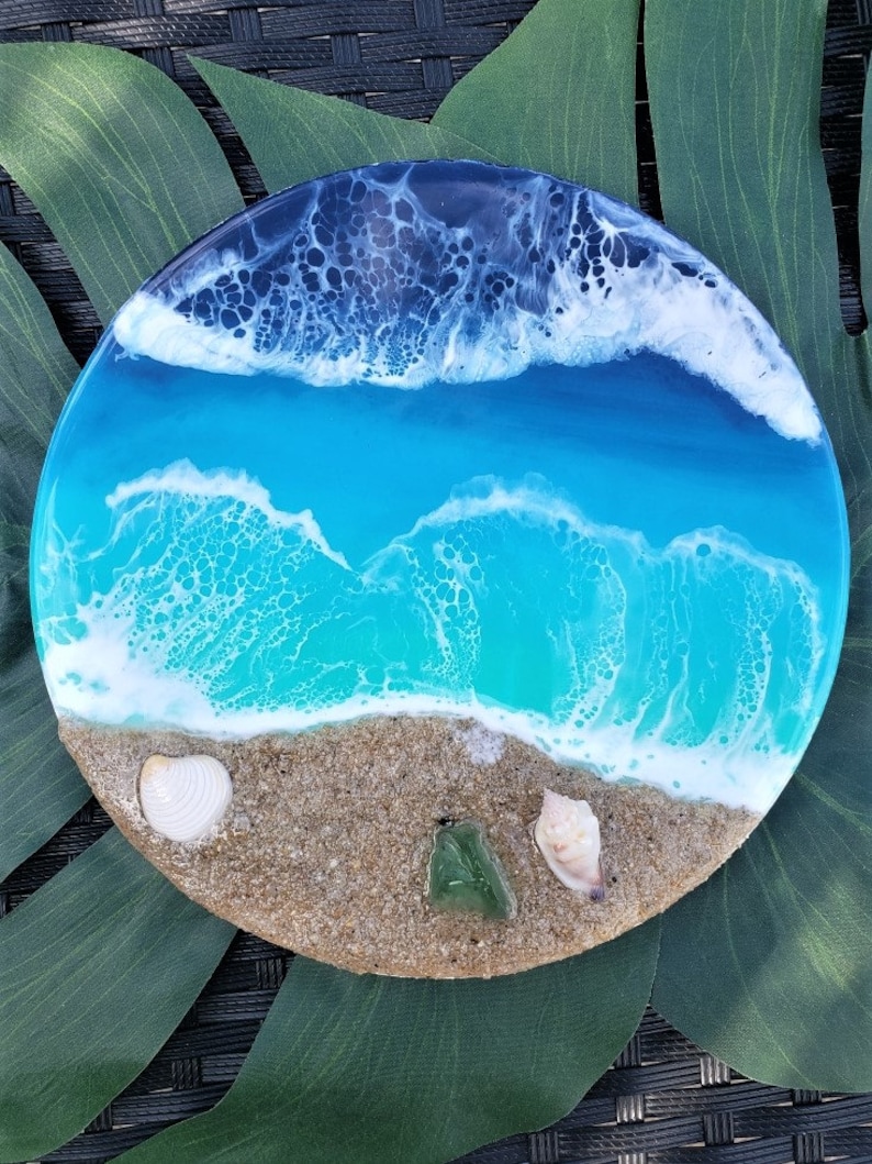 Epoxy Resin Wall Art Ocean Beach Tabletop Decor Pink/blue - Etsy