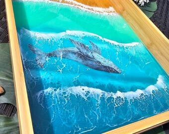 Ocean Waves Beach Epoxy Resin Wooden Serving Tray Jewelry Holder Real ...