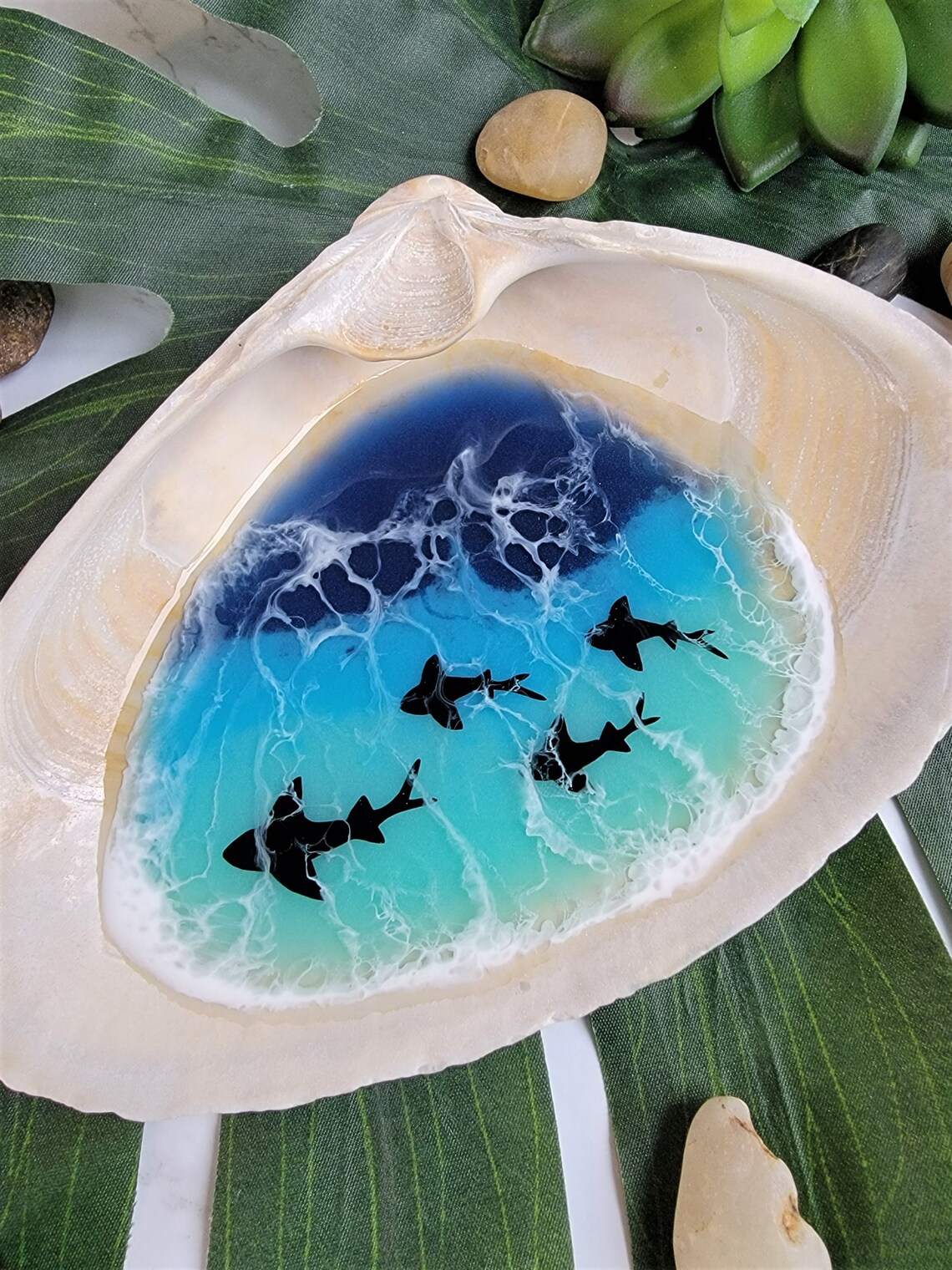 XXL Large Ocean Resin Clam Shell Ring Dish Hand Drawn Great - Etsy