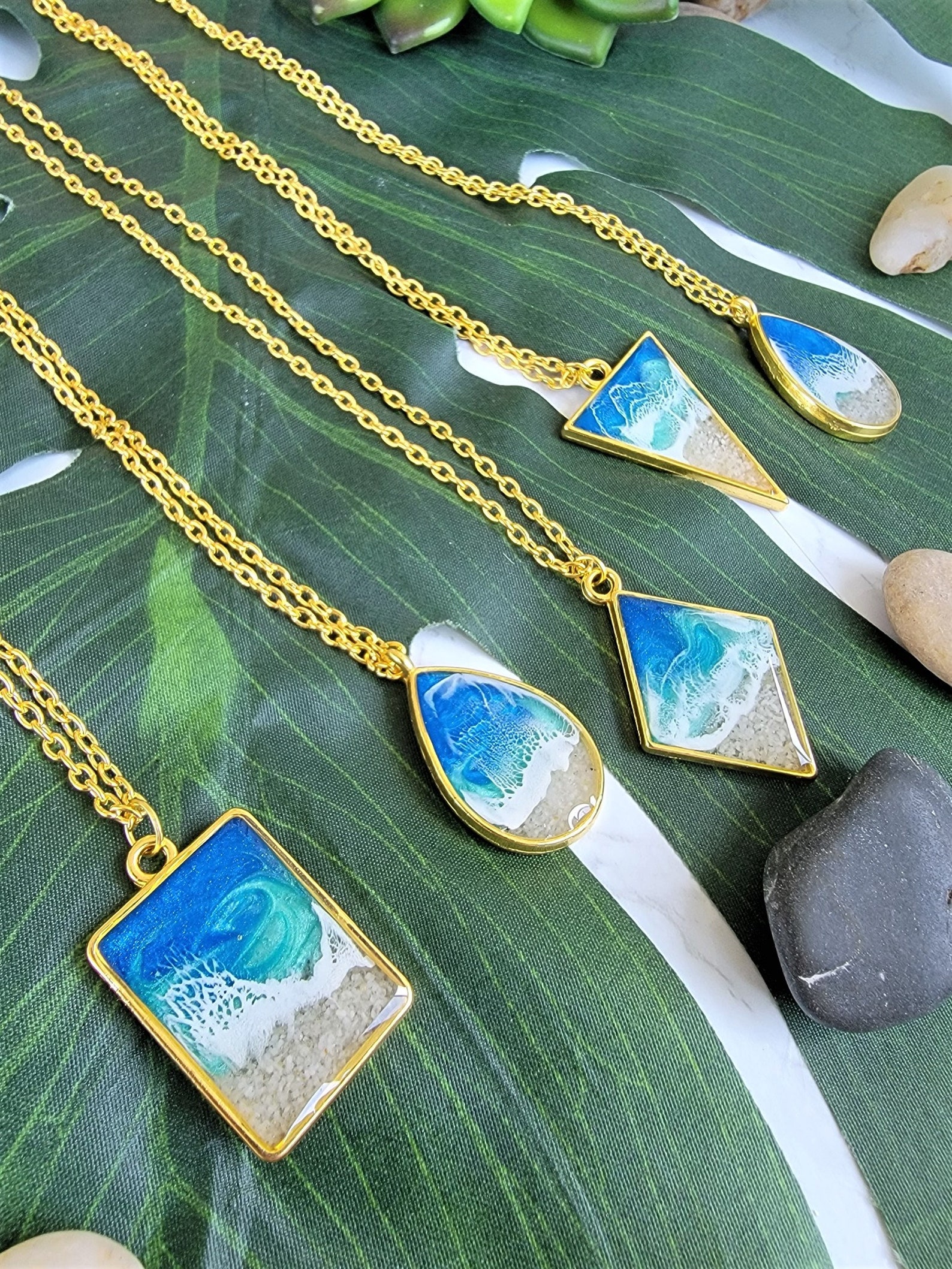 Ocean Resin Beach Waves Necklace Real Sand Tropical Jewelry Unique Gift ...