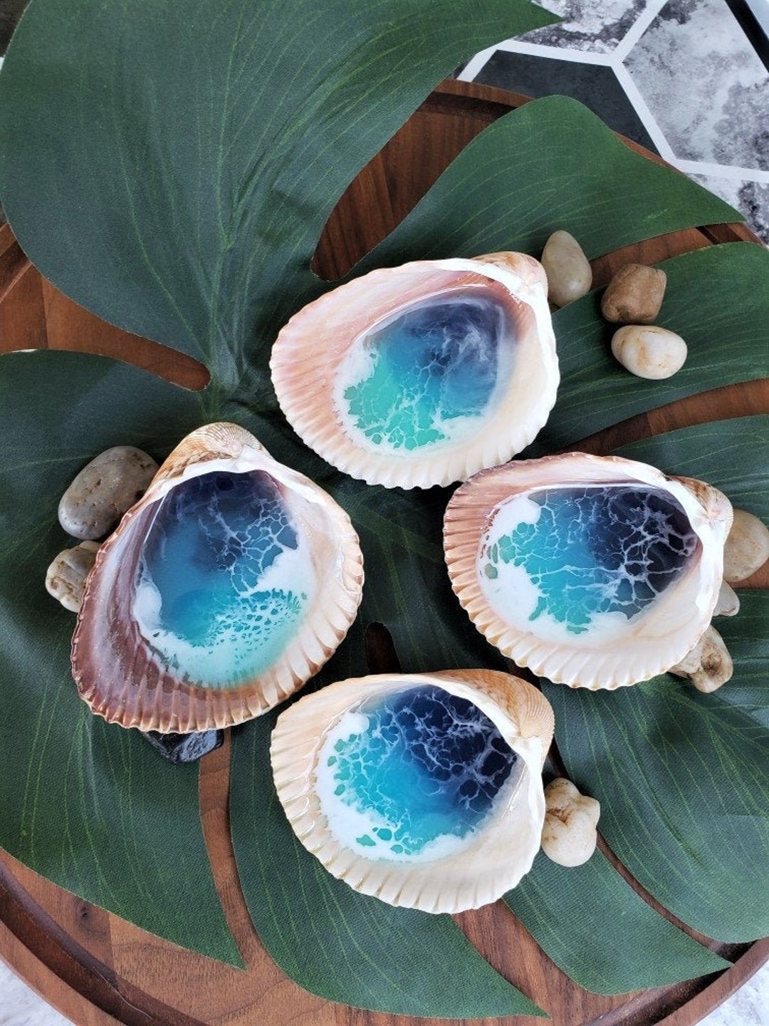 Epoxy Resin Ocean Waves Ring Dish Cockleshell Trinket Dish Beach Vibes ...