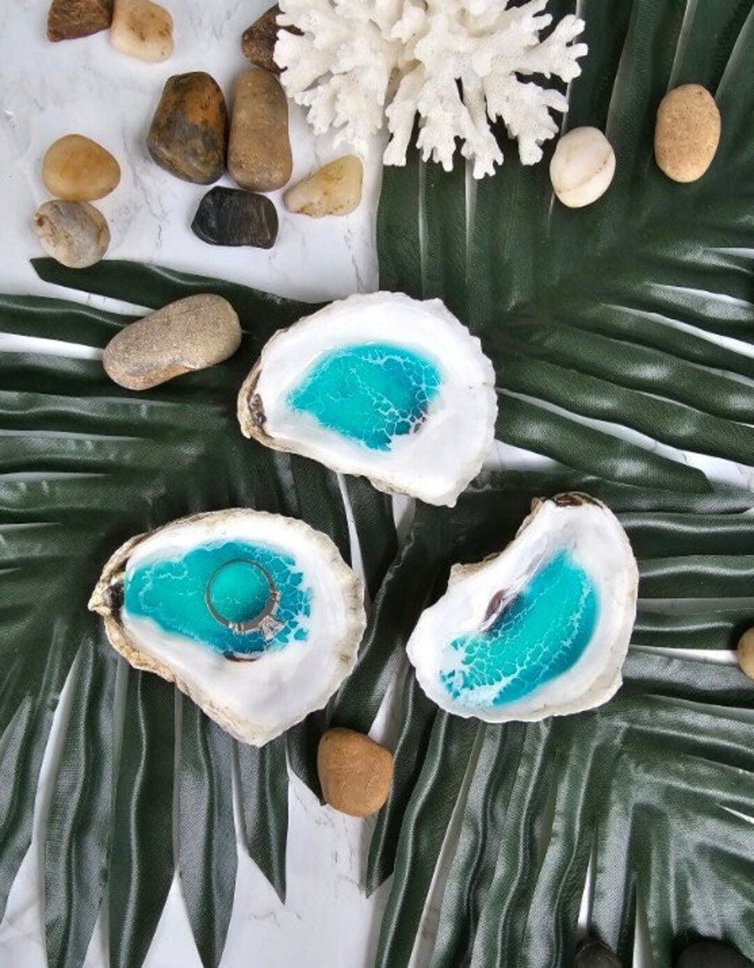 Small Ocean Resin Oyster Shell Waves Ring Dish Beach Epoxy Handmade ...