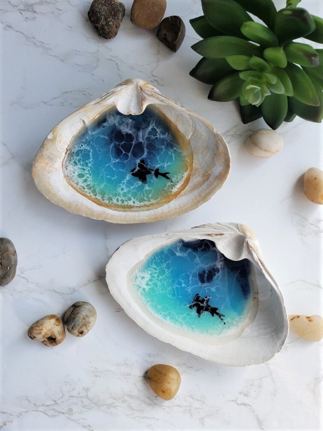 Shark Ocean Resin Shell Ring Dish Hand Drawn Trinket Shark Dish Waves ...