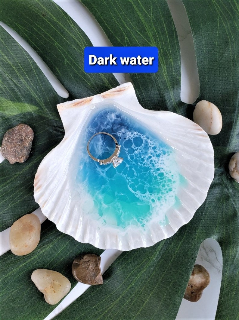 Large Ocean Resin Scallop Shell Ring Dish Trinket Dish - Etsy