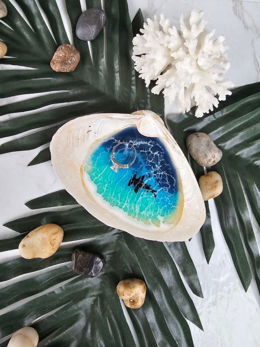 Ocean Resin Shell Ring Dish Perfectly Imperfect(see DESCRIPTION ...